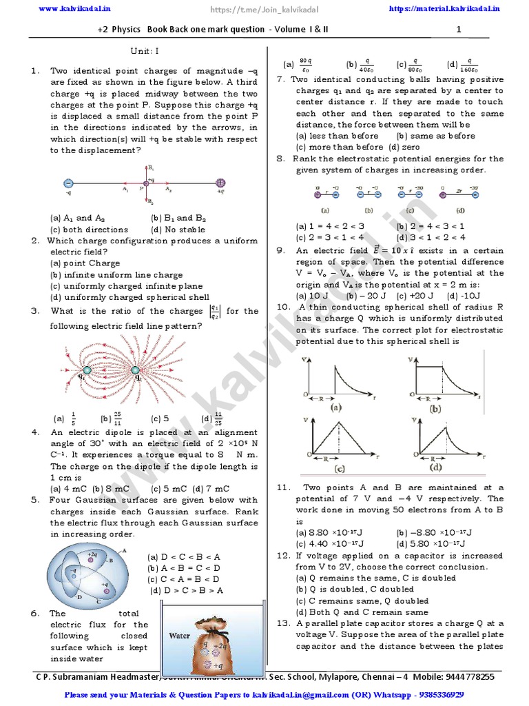12 Physics All Book Back One Mark (EM) | PDF