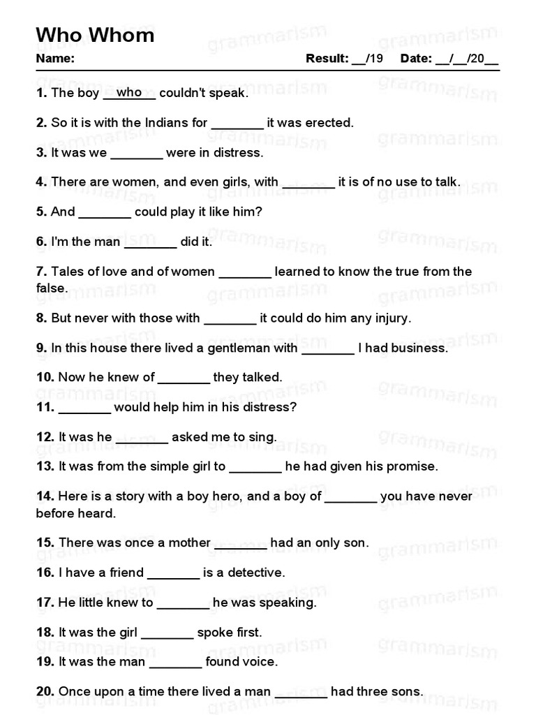 Grammarism Who Whom Test 3 1557721 | PDF