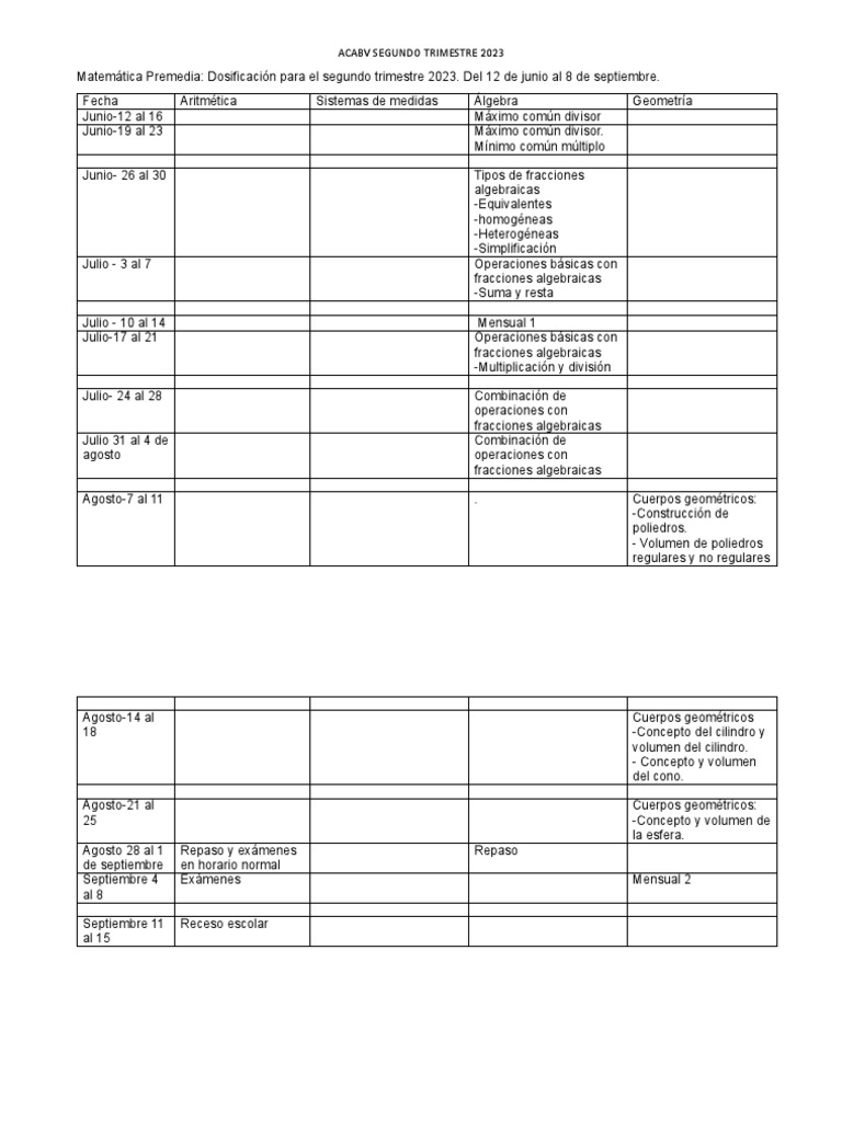 Cuadro dosificador 9° | PDF | Volumen | Geometría