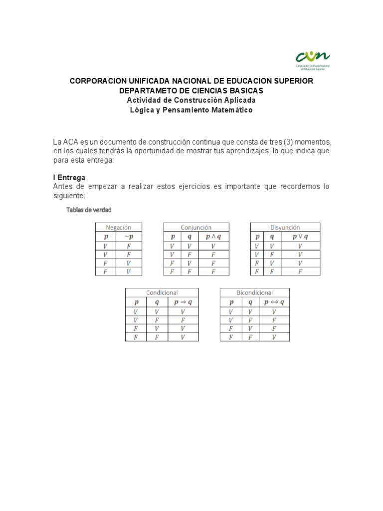 ACA 1 - Lógica y Pensamiento Matemático | PDF