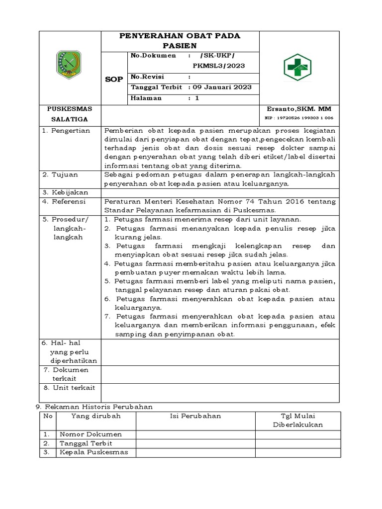 SOP Penyerahan Obat Pada Pasien | PDF | Pengembangan Diri | Sains & Matematika