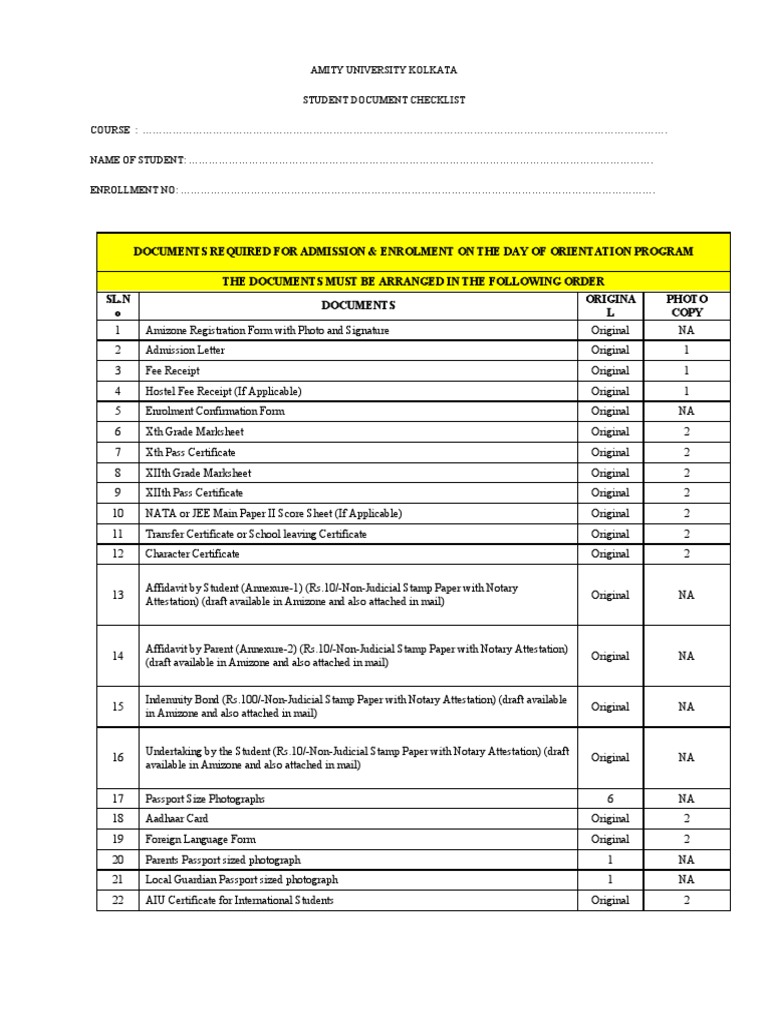 UG Checklist Updated | PDF