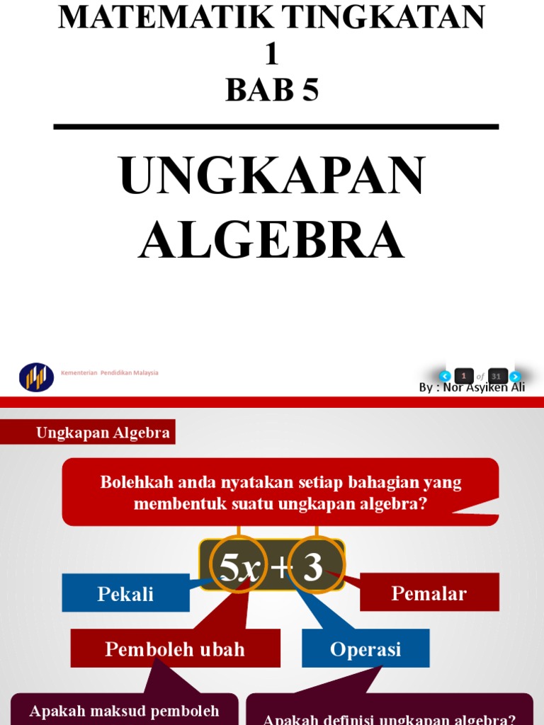 Ungkapan Algebra Tigkatan 1 | PDF