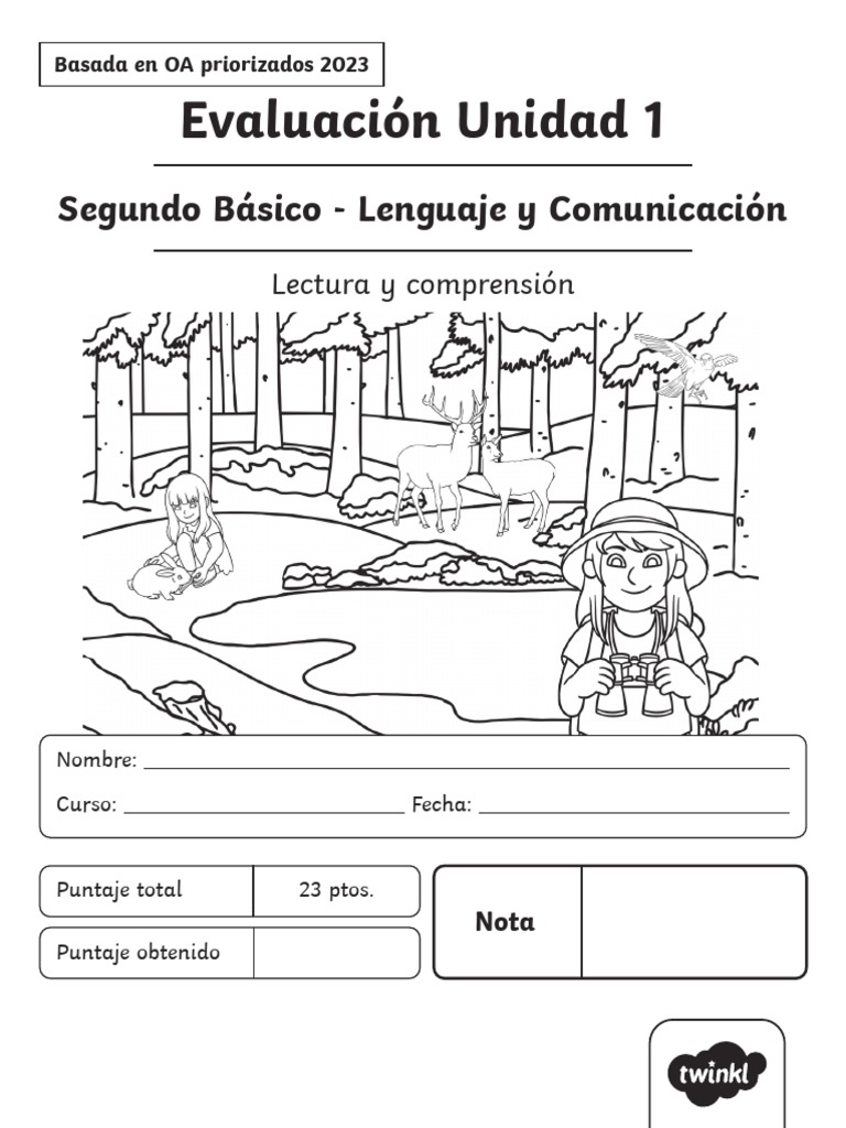 Evaluacion Unidad 1 Segundo Basico Lenguaje y Comunicacion BN | PDF