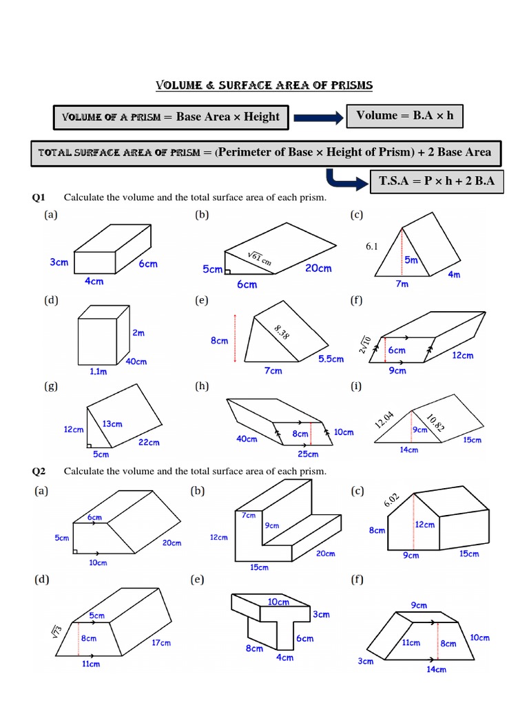 Volume & Surface Area of Prisms | PDF | Volume | Area