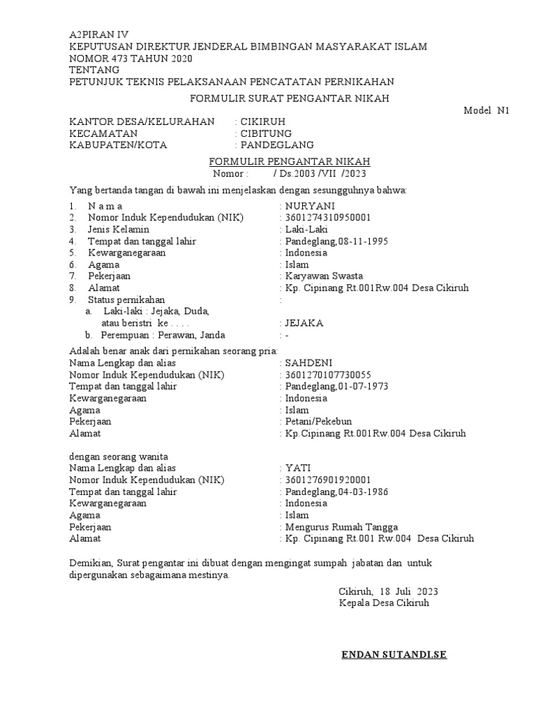 N1-N6 Formulir Pengantar Nikah | PDF