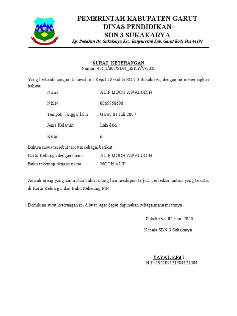 surat ket beda nama | PDF