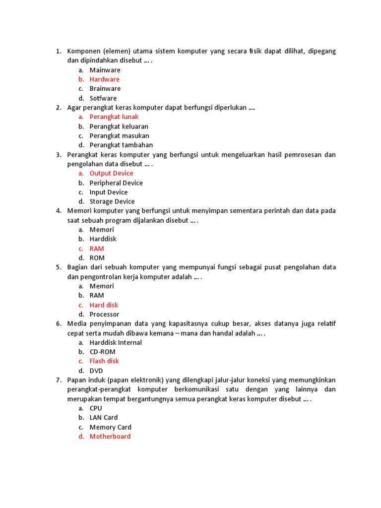 Kuis Komponen dan Fungsi Perangkat Komputer | PDF