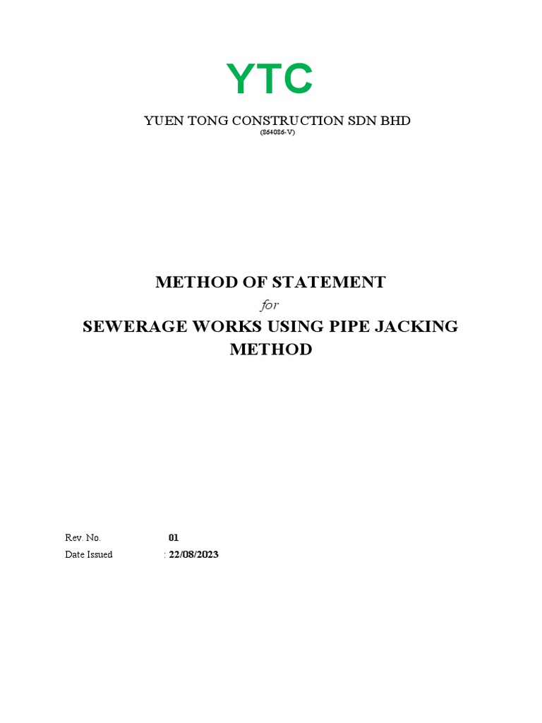 Sewerage Pipe Jacking Method Statement | PDF | Technology & Engineering