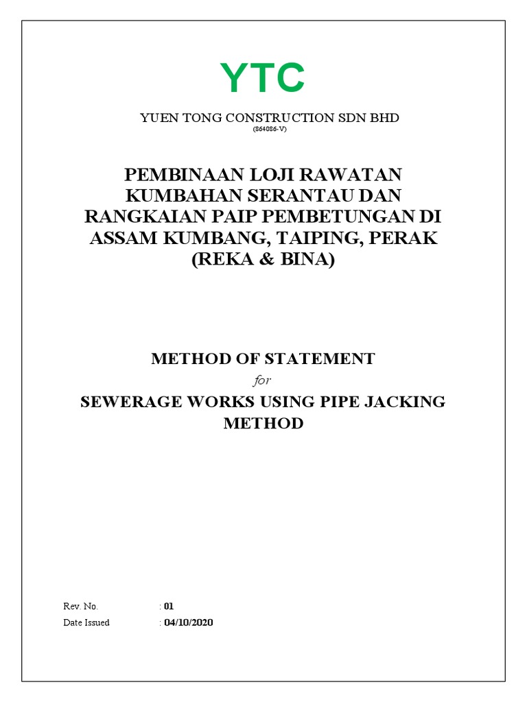 Sewerage Works Pipe Jacking Method | PDF