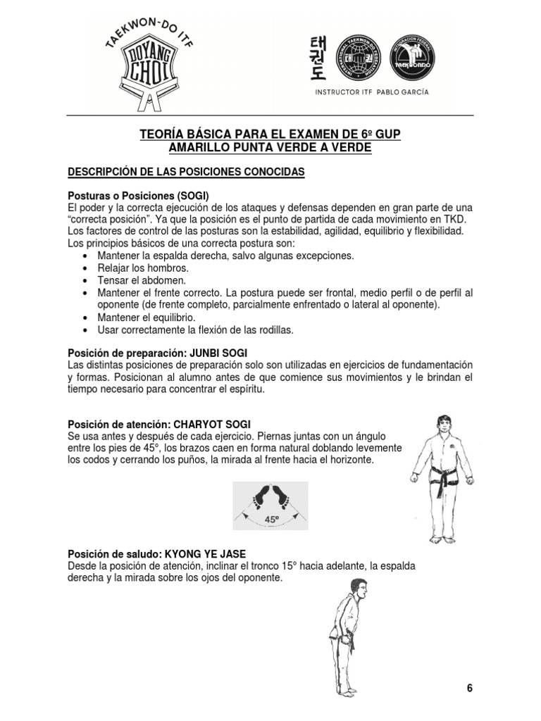 Teoría Básica para El Examen TKD Itf de 6° Gup - Amarillo Punta Verde A Verde | PDF