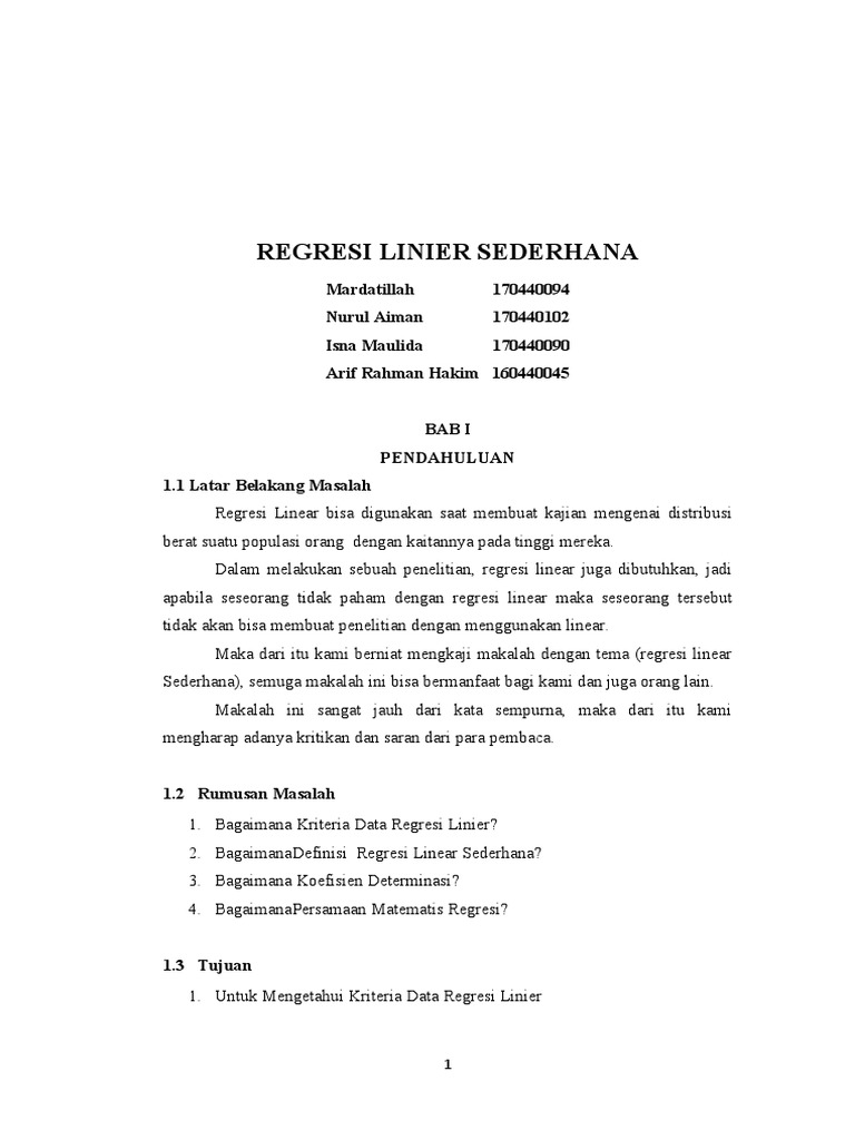 Tugas Kelompok Regresi Linier Sederhana | PDF | Teknologi & Rekayasa