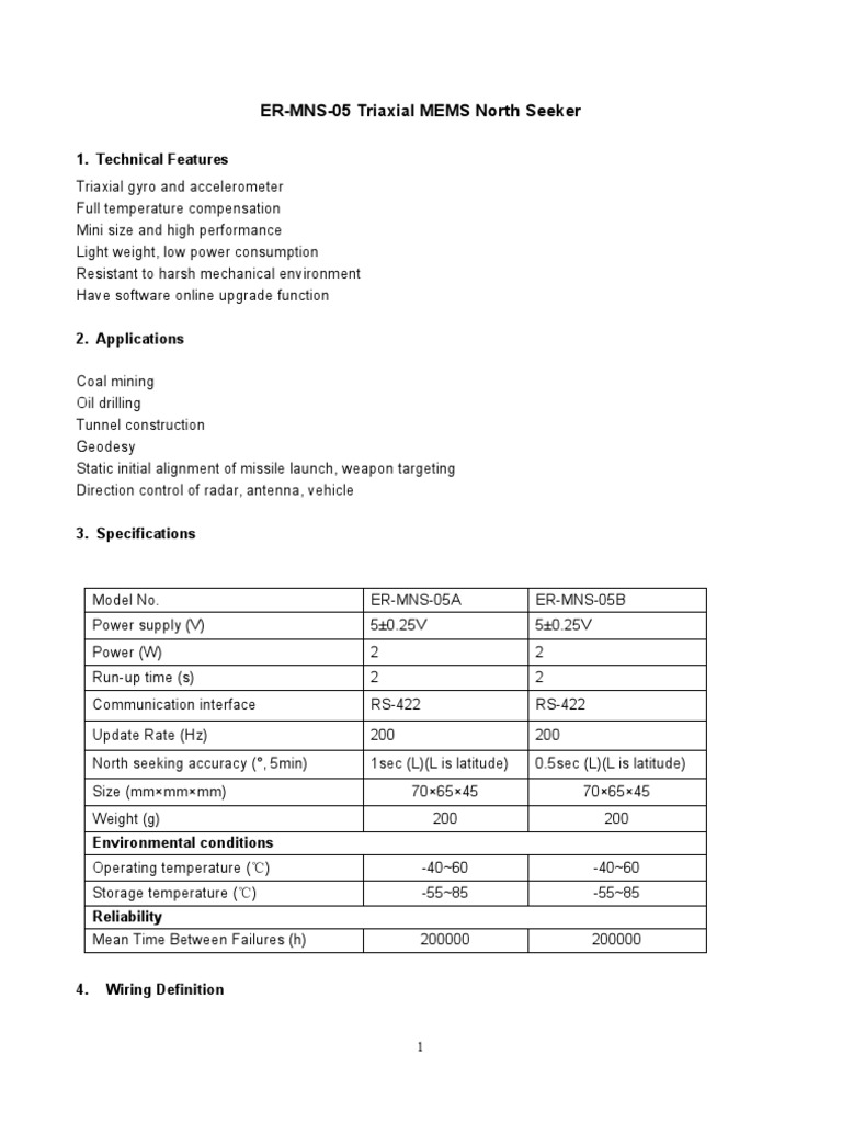 ER-MNS-05 Three Axis MEMS North Seeker | PDF | Technology & Engineering