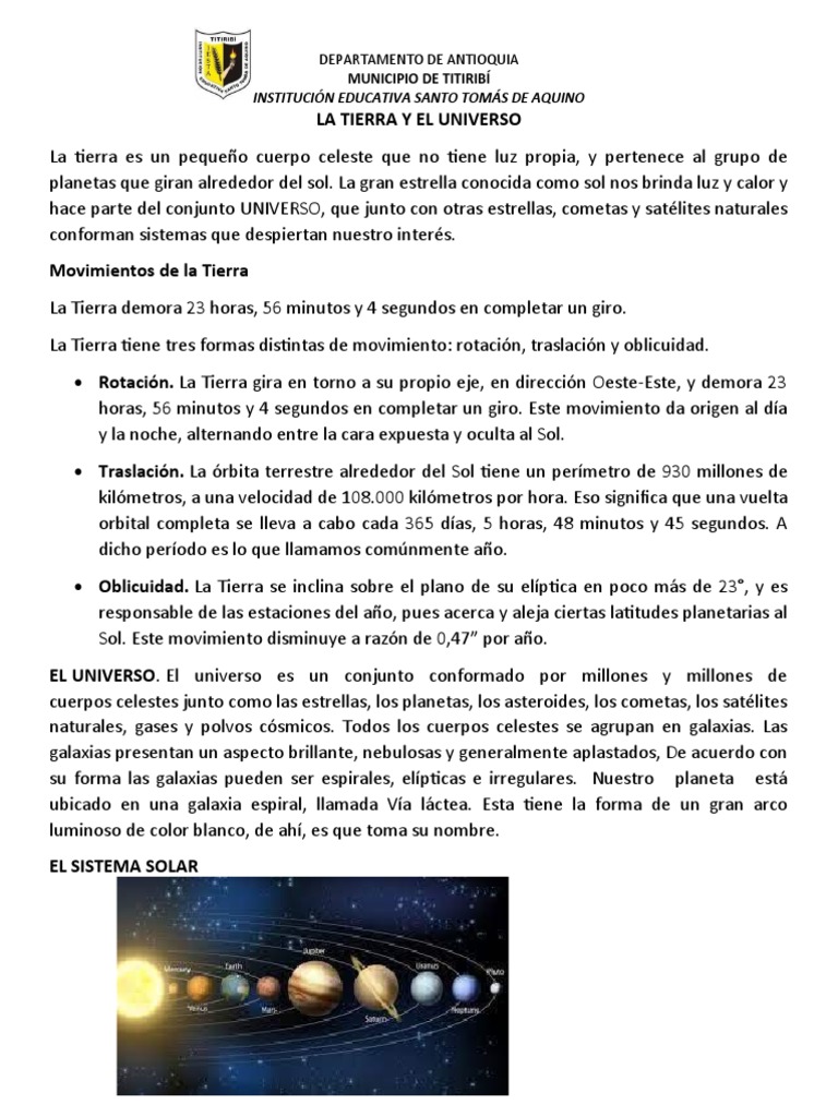 Taller El Universo | PDF | Sistema solar | Planetas