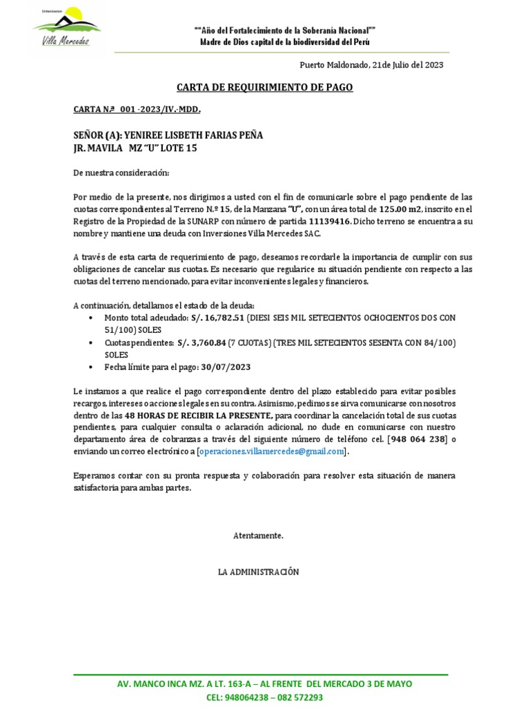 Carta de Notificacíon | PDF