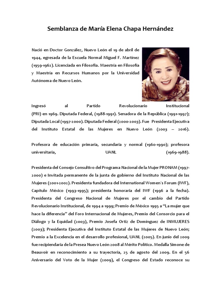 BIOGRAFIA Maria Elena Chapa | PDF
