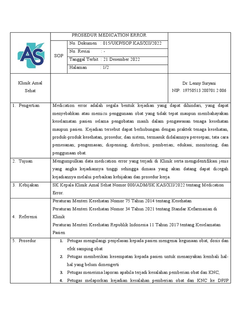 497.12 SOP Tentang Medication Error | PDF