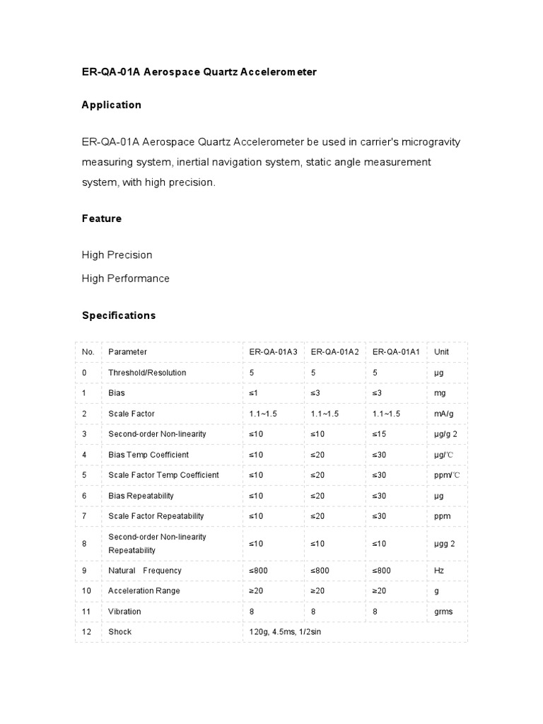 ER-QA-01A Aerospace Quartz Accelerometer - 20220630173107 | PDF