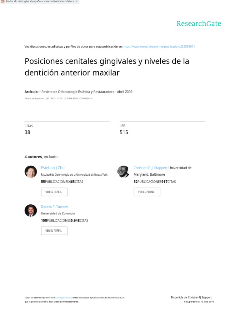 Posiciones del Cenit Gingival en Odontología | PDF | Odontología | Diente