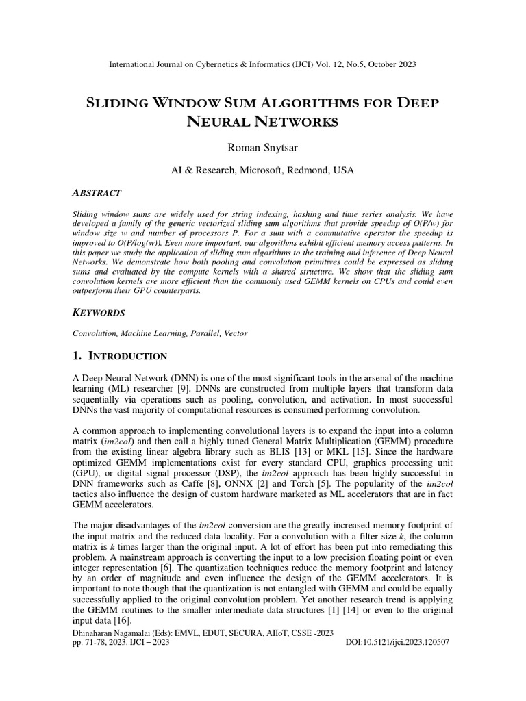 Sliding Window Sum Algorithms For Deep Neural Networks | PDF | Deep Learning | Applied Mathematics