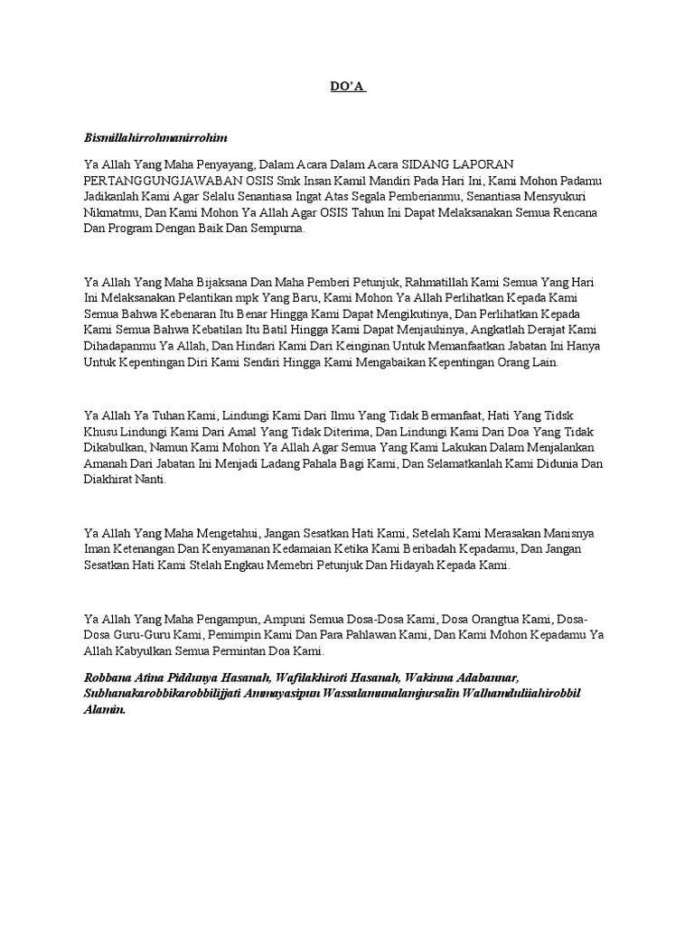 Doa Sidang LPJ | PDF