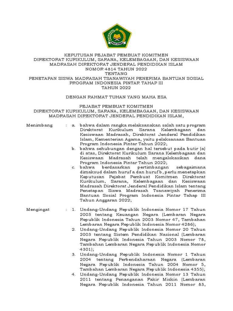 SK Dan Lampiran SK Penerima PIP TAHAP 3 Jenjang MTs JATIM | PDF SK Dan Lampiran SK Penerima PIP TAHAP 3 Jenjang MTs JATIM | PDF