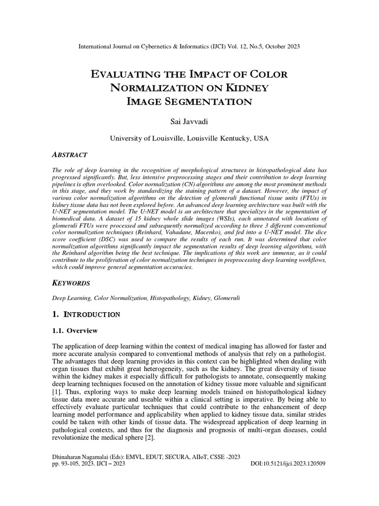 Evaluating The Impact of Color Normalization On Kidney Image Segmentation | PDF | Image ...