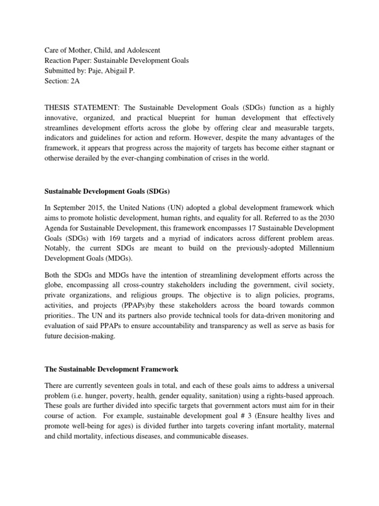 Paje Abigail - 2A - CMCA - SDGs | Download Free PDF | Millennium ...