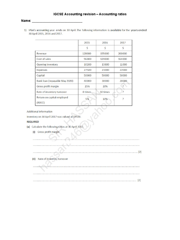 IGCSE Accounting Ratios Guide | PDF