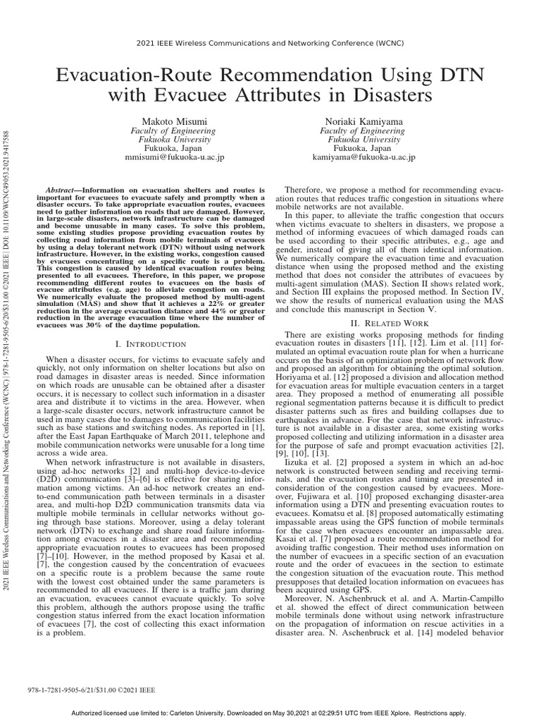 Evac Route Recommendation Using Dtn Pdf Emergency Evacuation Computer Network