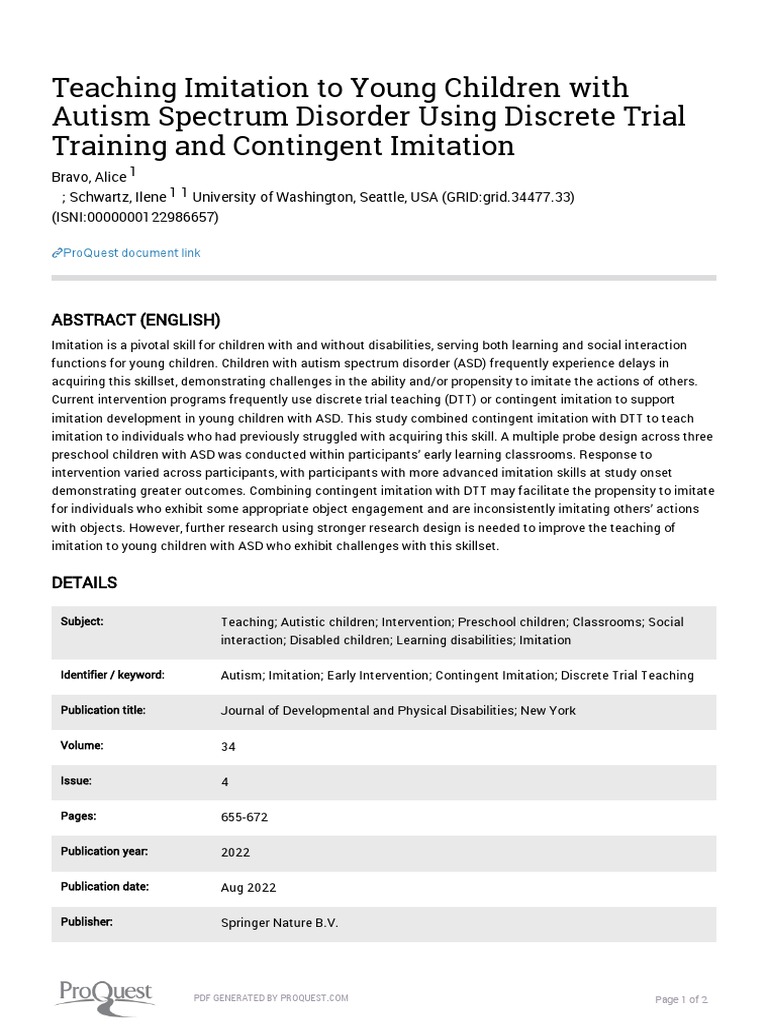 Teaching Imitation To Young Children With Autism Spectrum Disorder ...