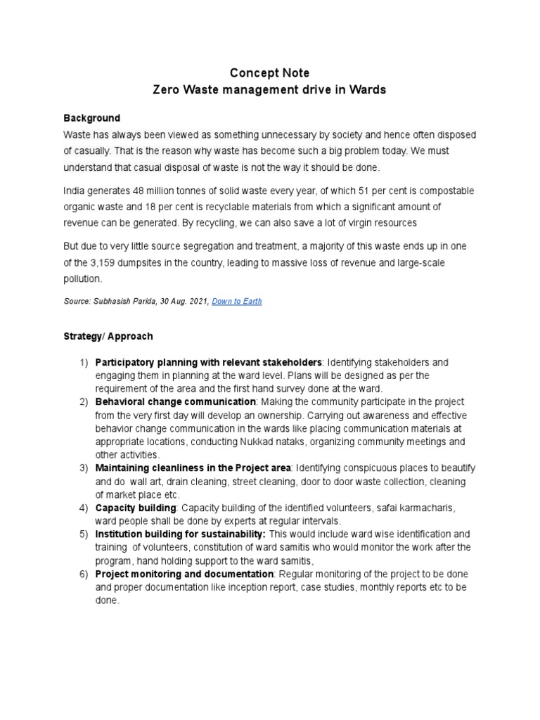 Concept Note Waste Management | PDF