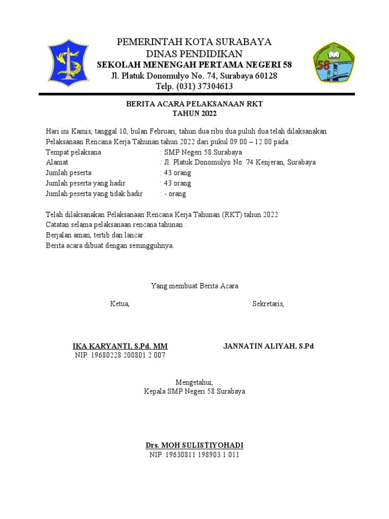 Berita Acara Pelaksanaan RKT 2022 | PDF