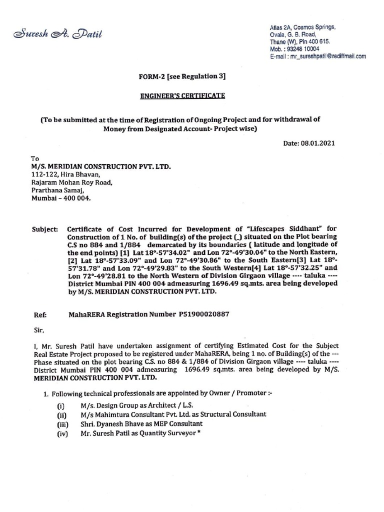 Engineer's Certificate of Cost Estimate | PDF | Latitude | Cost