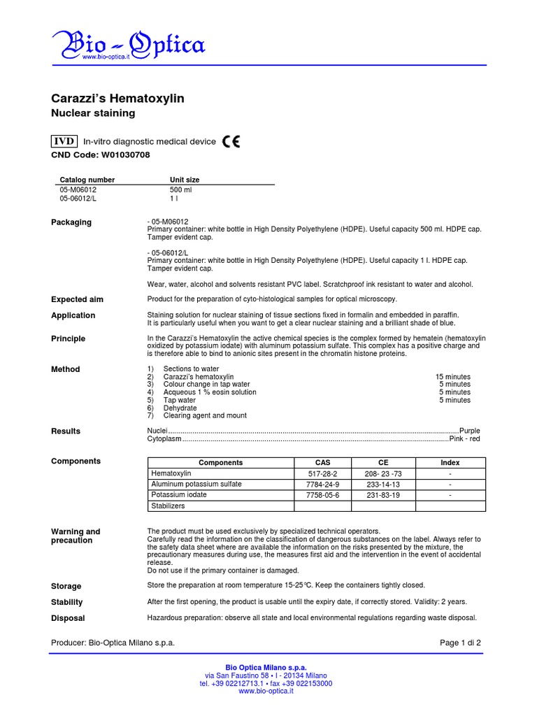 Hematoxylin Stain for Lab Experts | PDF