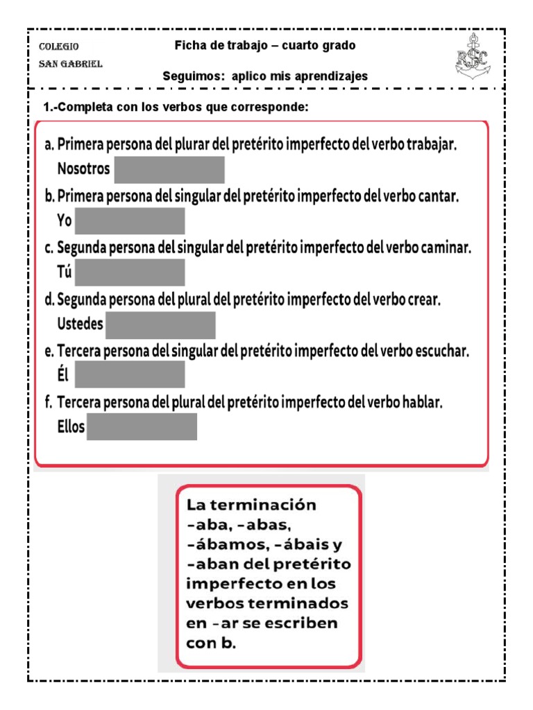 Ficha de Comunicacion Jueves 24 de Agosto Del 2023 Verbo Preterito ...