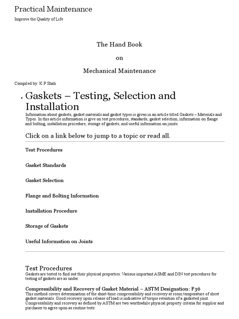 Practical Maintenance Blog Archive Gaskets - Testing, Selection and ...