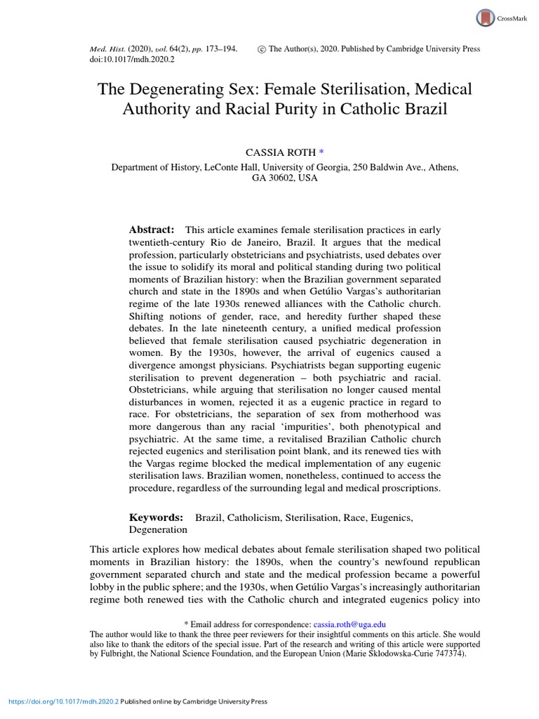 The Degenerating Sex Female Sterilisation Medical Authority and Racial ...