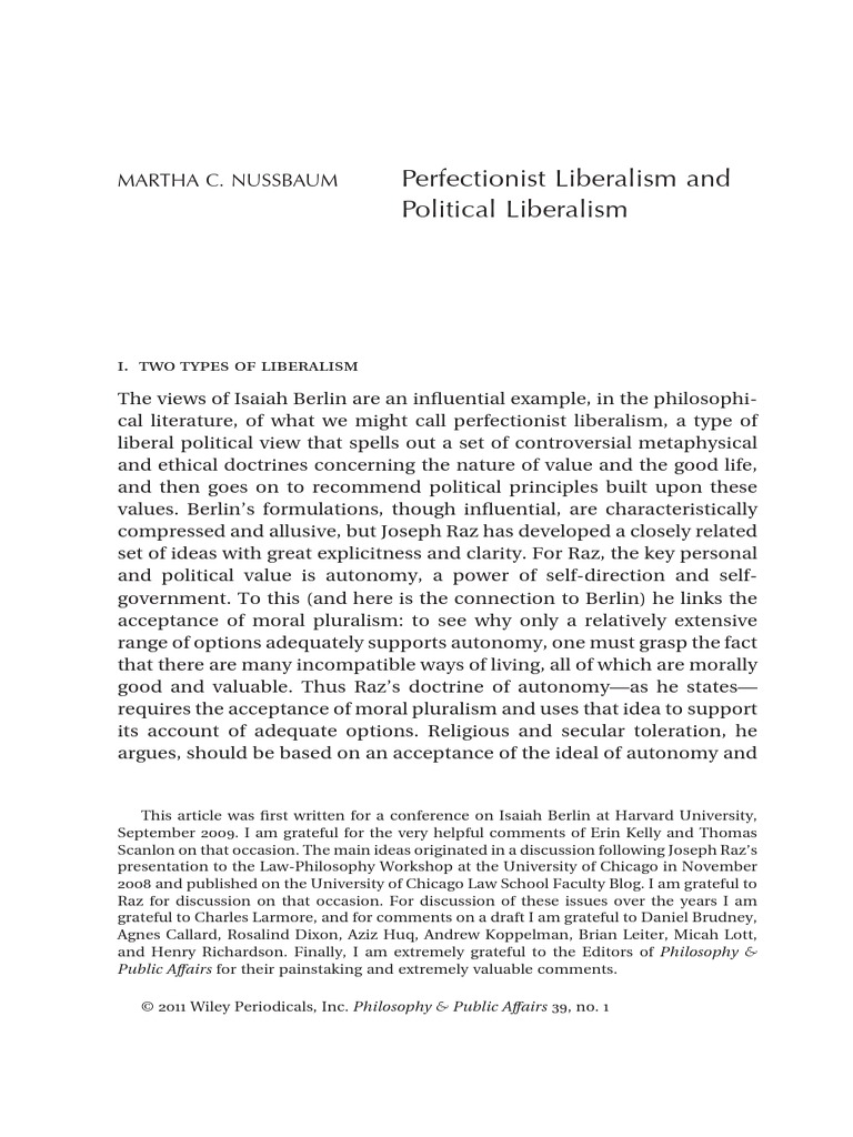 Philosophy Public Affairs 2011 NUSSBAUM Perfectionist Liberalism and ...