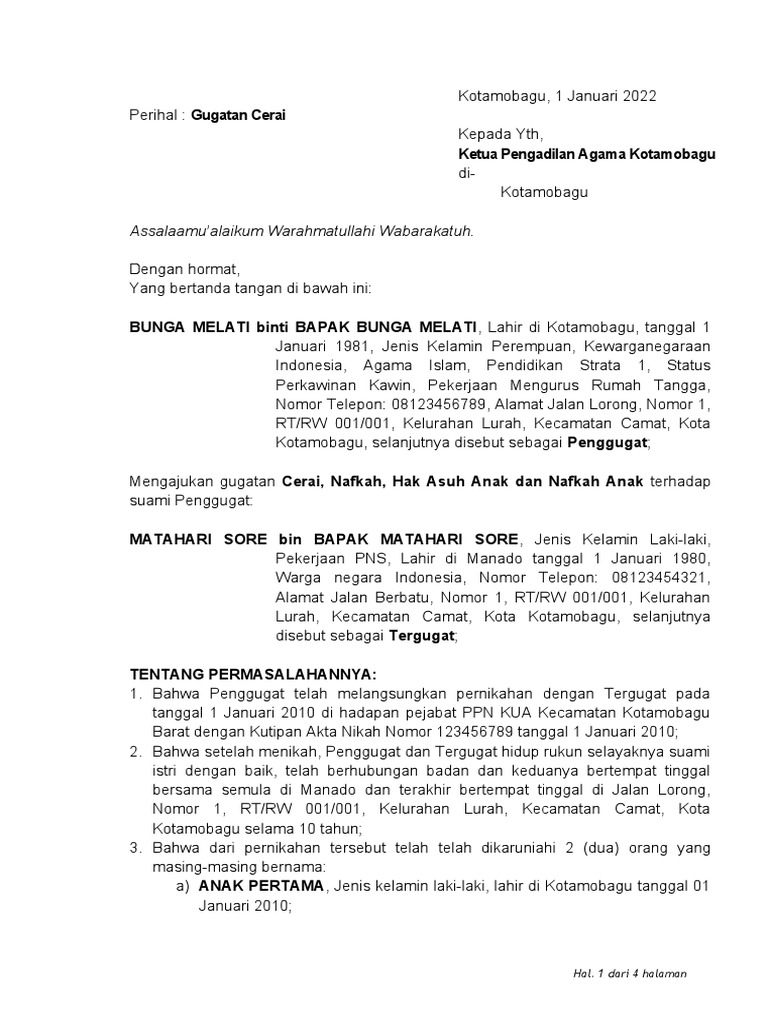 Contoh Surat Gugatan Perceraian | PDF