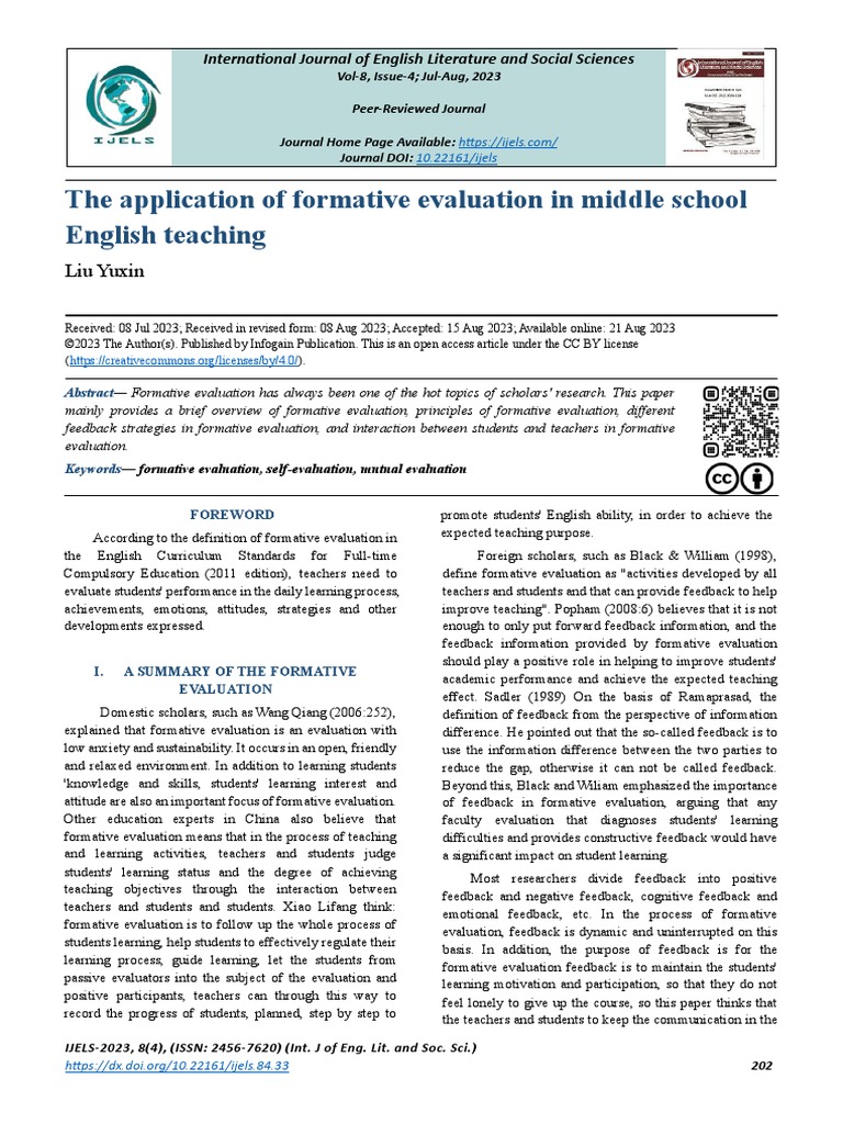 The Application of Formative Evaluation in Middle School English ...