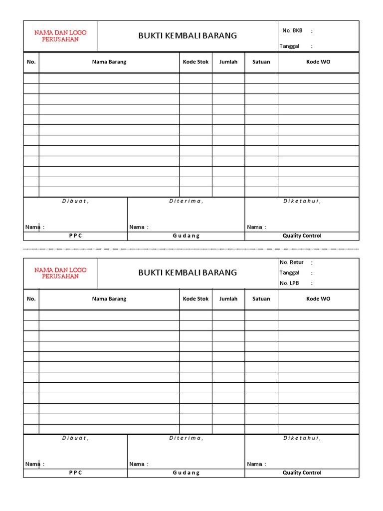 Form - Bukti Kembali Barang - Pinjam Alat Gudang, Bengkel | PDF