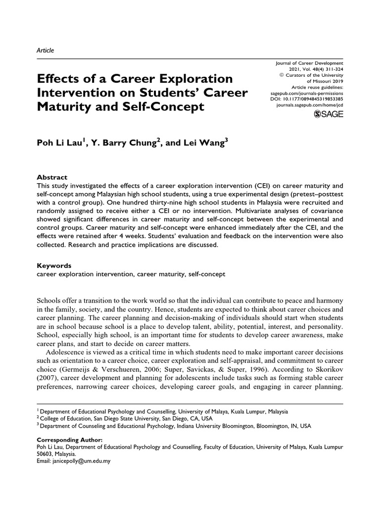 Effects of A Career Exploration Intervention On Students' Career ...
