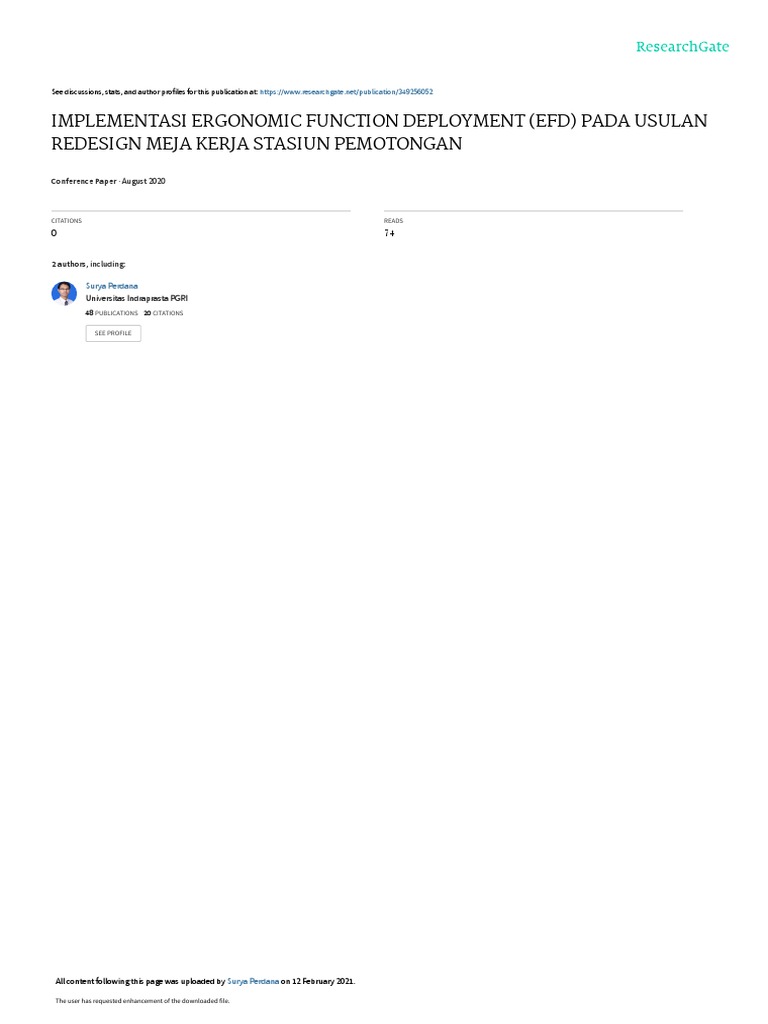 Implementasi Ergonomic Function Deployment (Efd) Pada Usulan Redesign Meja Kerja Stasiun ...