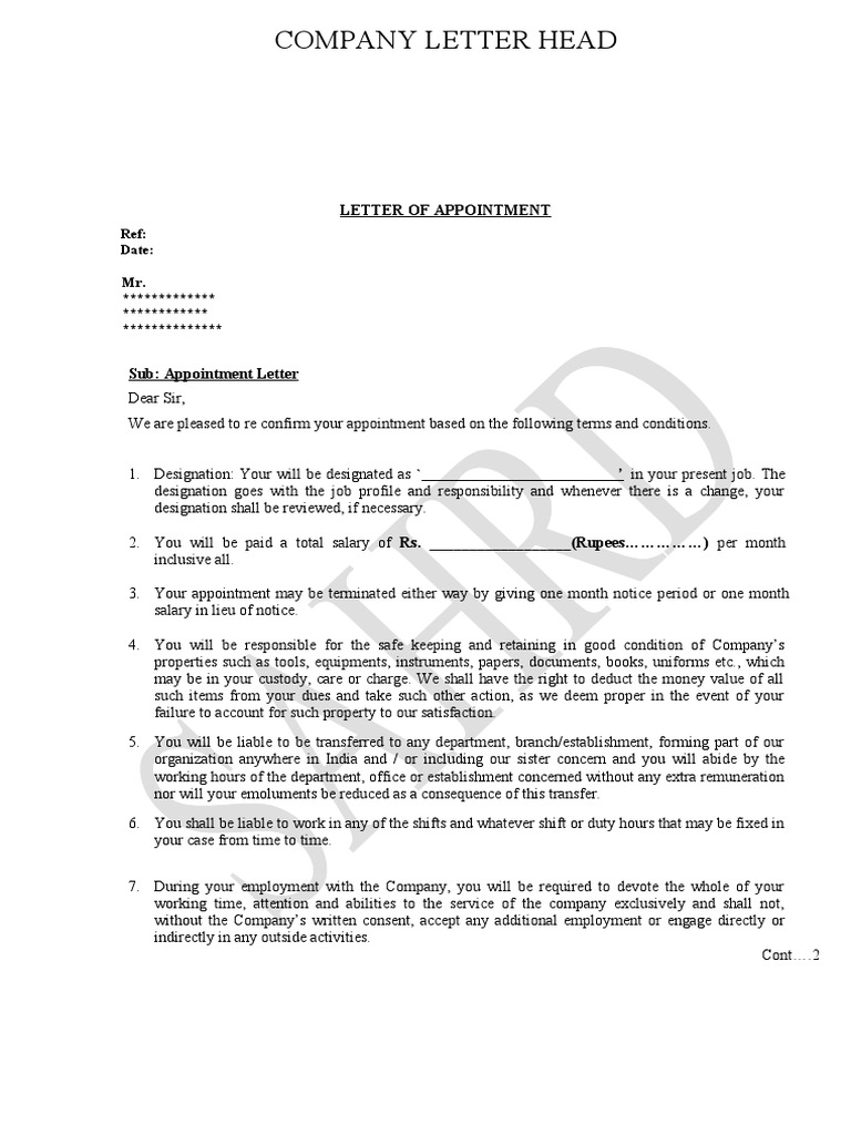 Employee Appointment Confirmation Letter | PDF | Salary | Government