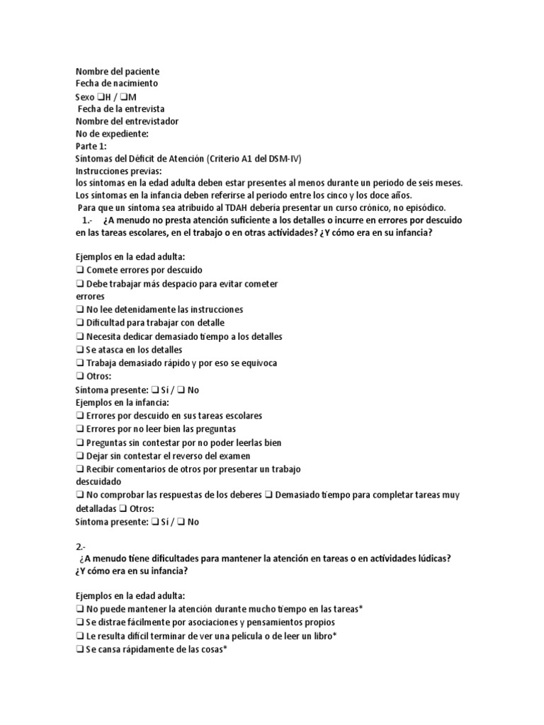 Escala de Evaluacion TDAH (DIVA) | PDF