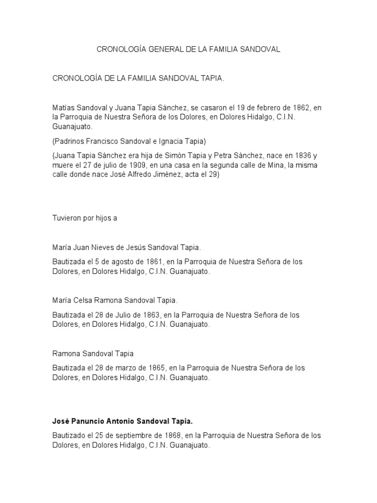 2 - Cronología General de La Familia Sandoval | PDF