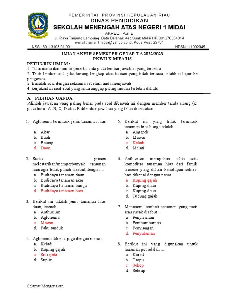 Soal Ujian Semester Genap 2023 | PDF