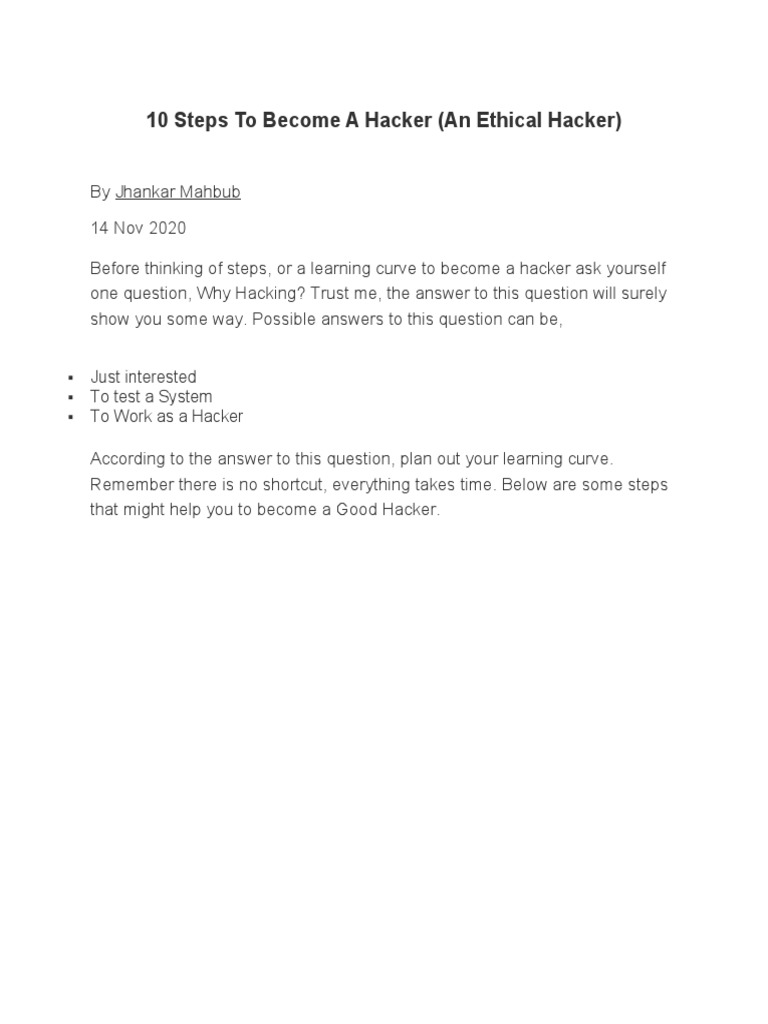 10 Steps To Become A Hacker | PDF