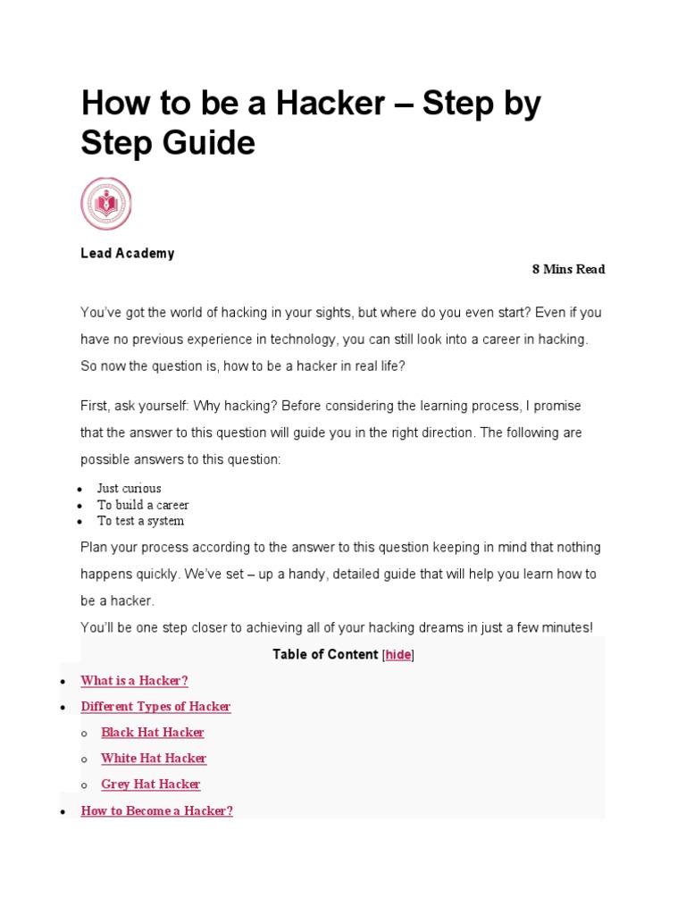 How To Be A Hacker Pdf Security Hacker White Hat Computer Security